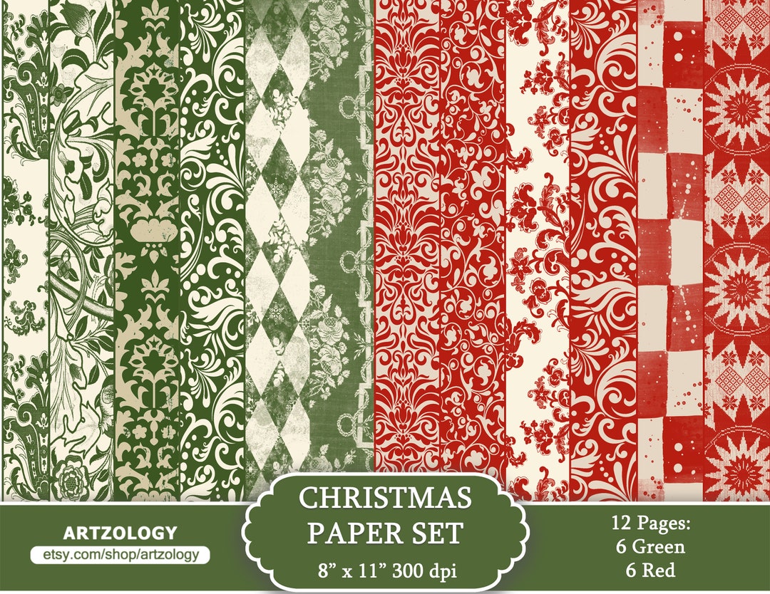 Christmas Red and Green Paper Pack DIGITAL, Printable, No. 796 - Etsy