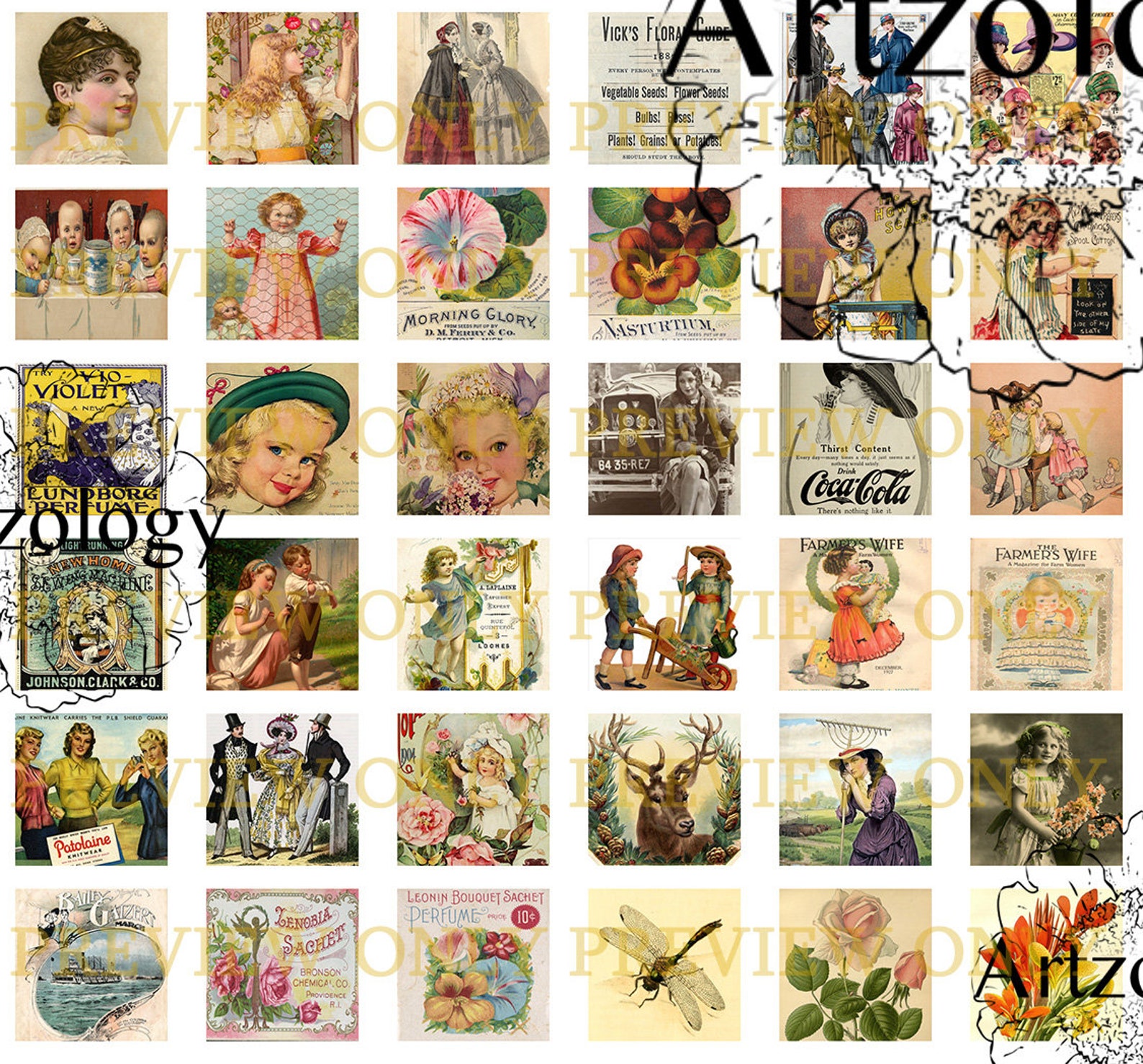 Vintage Inchies 1 Inch Squares Printable Digital Collage - Etsy