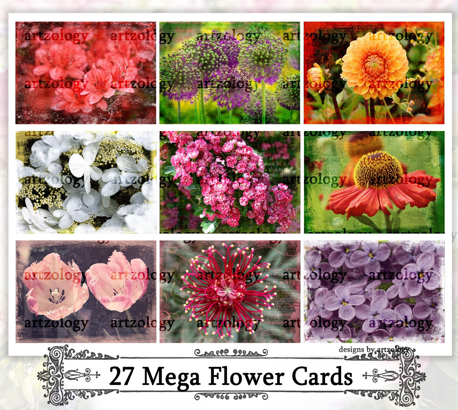 Mega Flower Cards Junk Journal Ephemera No. 442 - Etsy