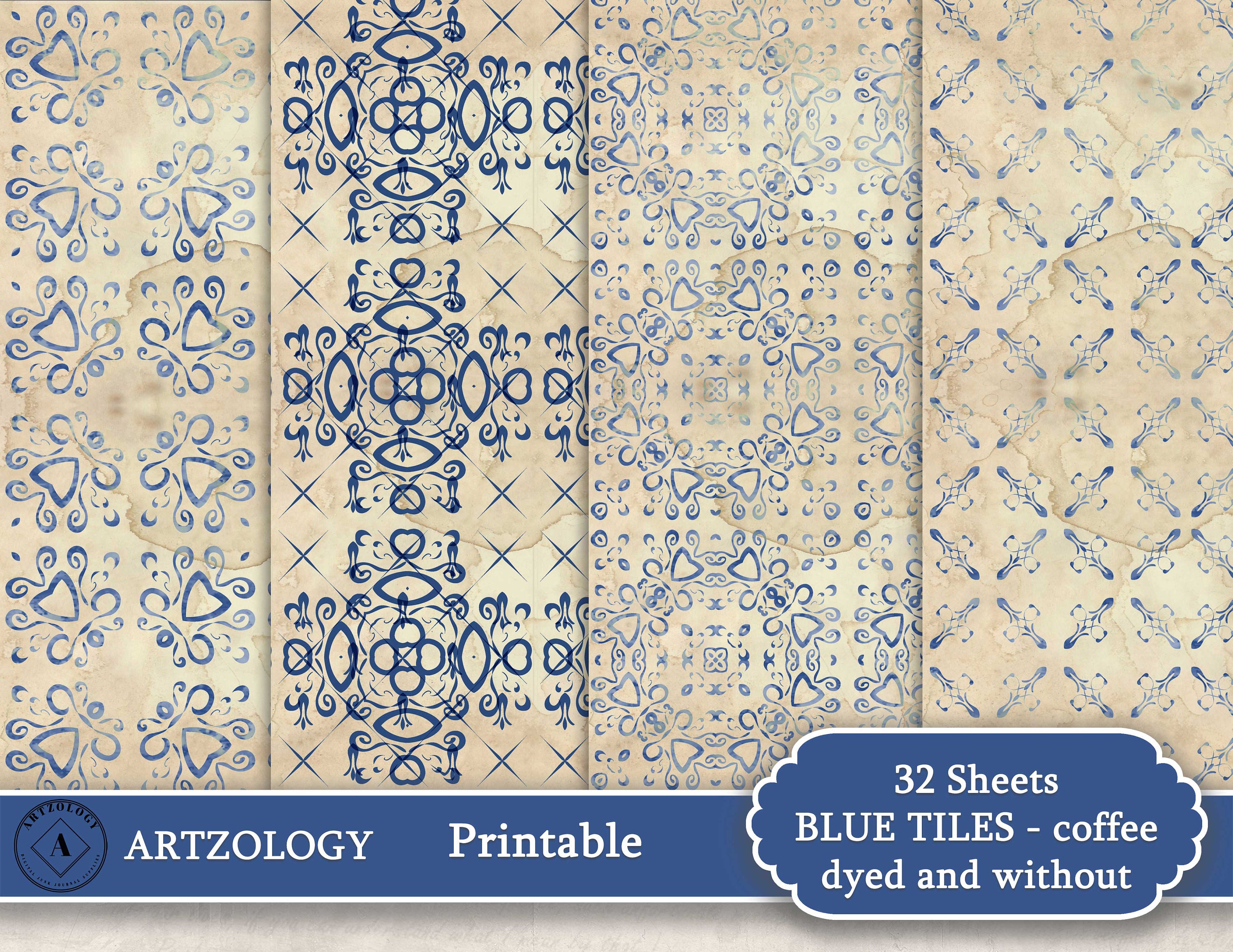 32 Pg BLUE TILES Paper Pack Printable Junk Journal No. 553 | Etsy