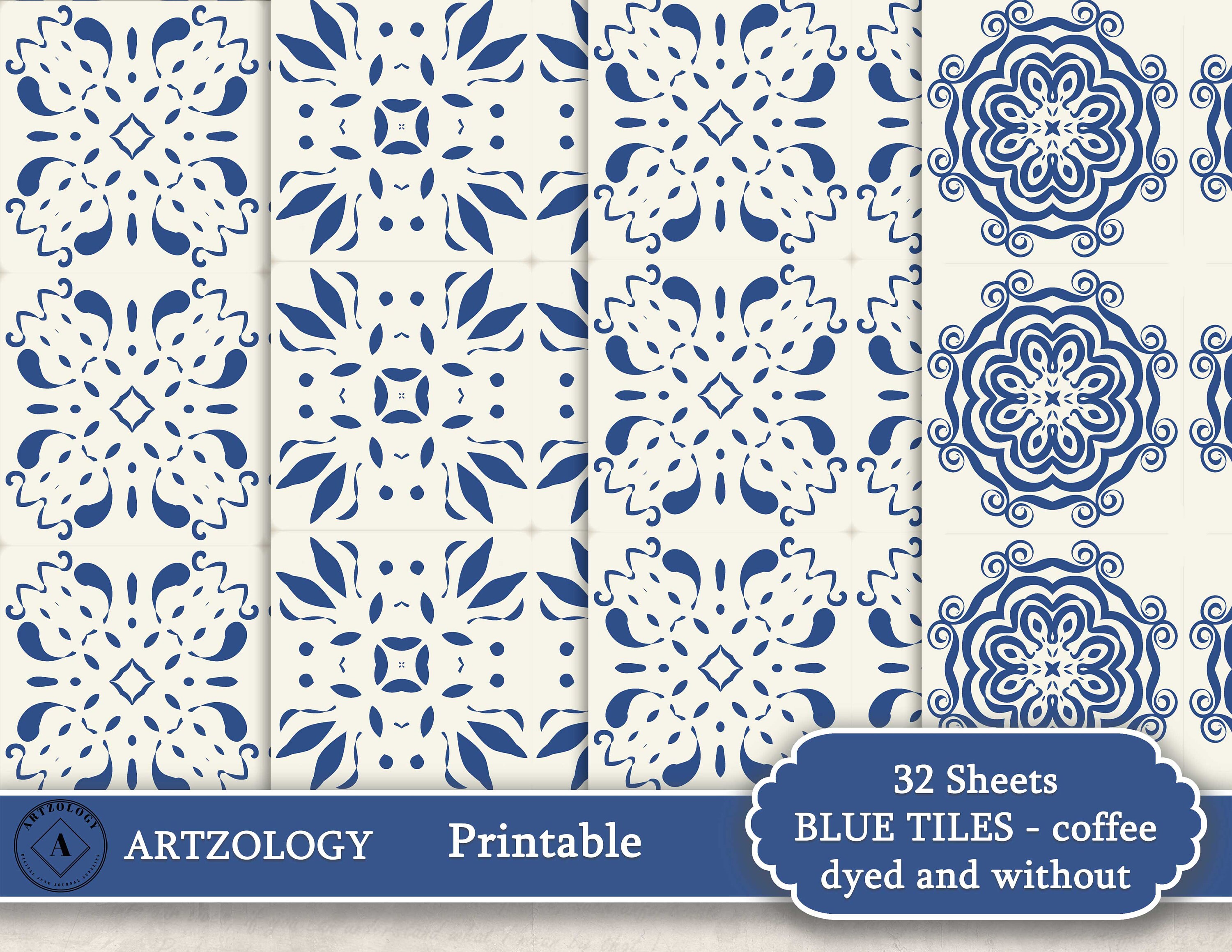 32 Pg BLUE TILES Paper Pack Printable Junk Journal No. 553 | Etsy