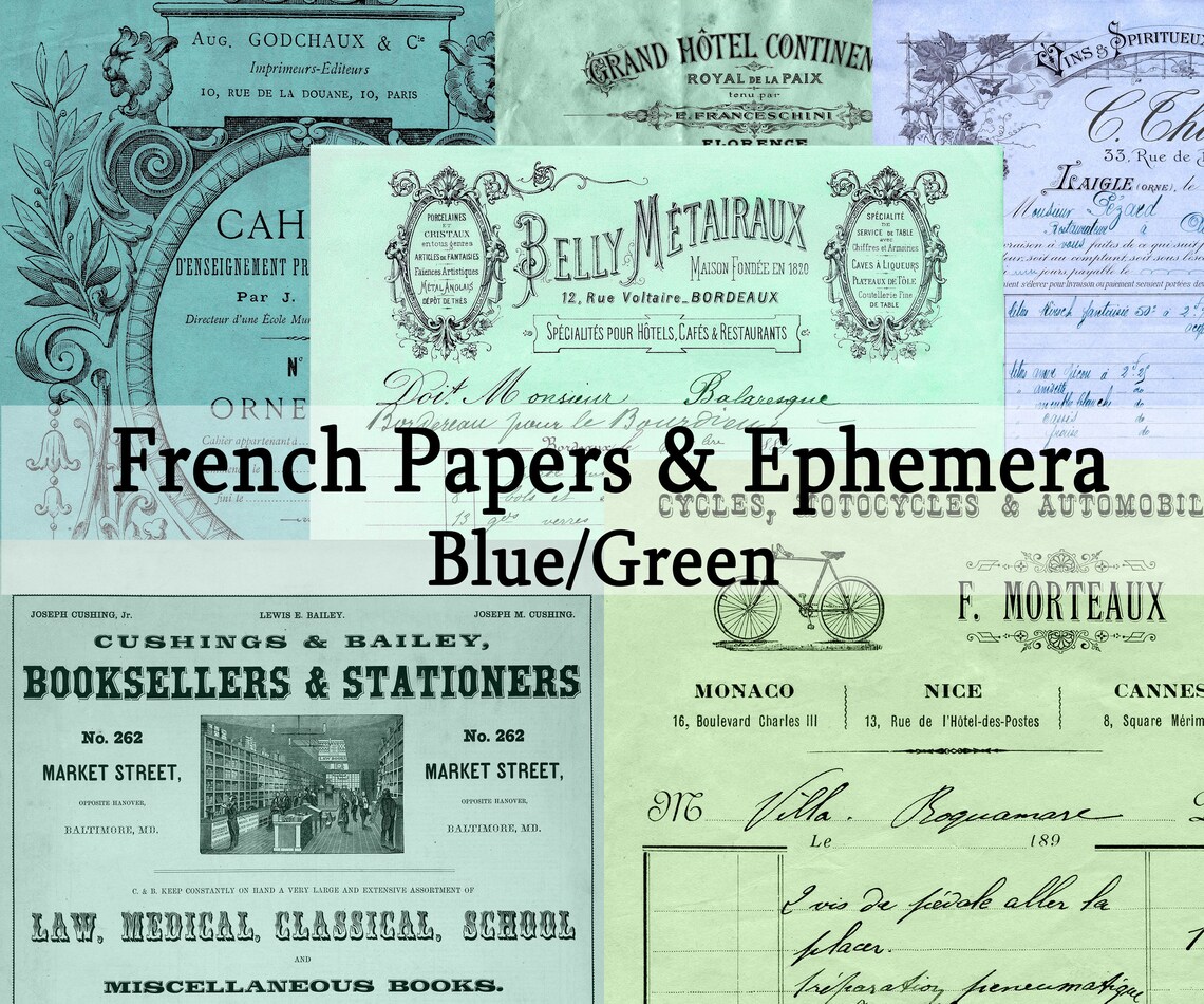 French Papers and Ephemera Blue & Green Digital Download - Etsy