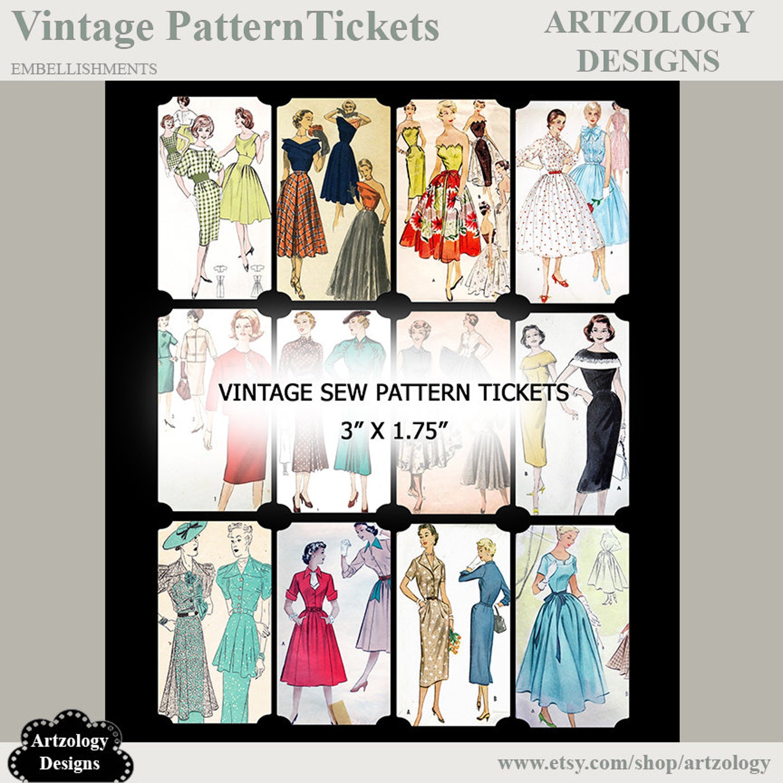 Vintage Sewing Pattern Tickets Digital Junk Journal Ephemera - Etsy