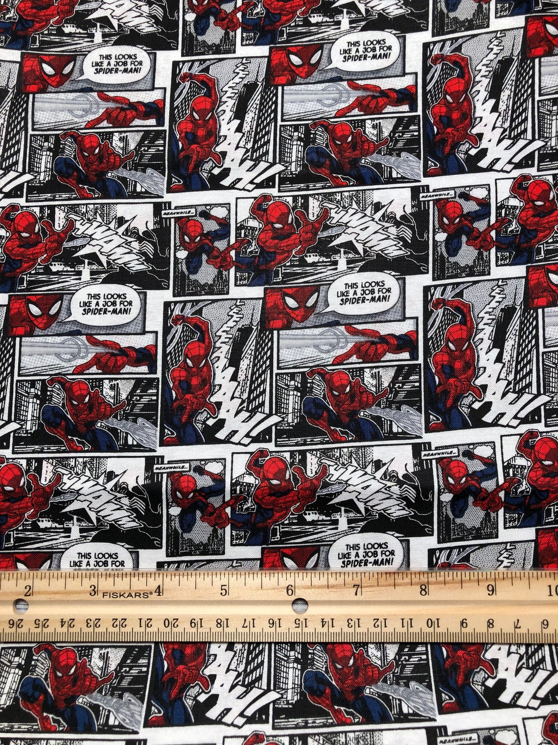 Marvel Comics Spiderman Comic Panels Black and White Cotton Fabric 18 ...