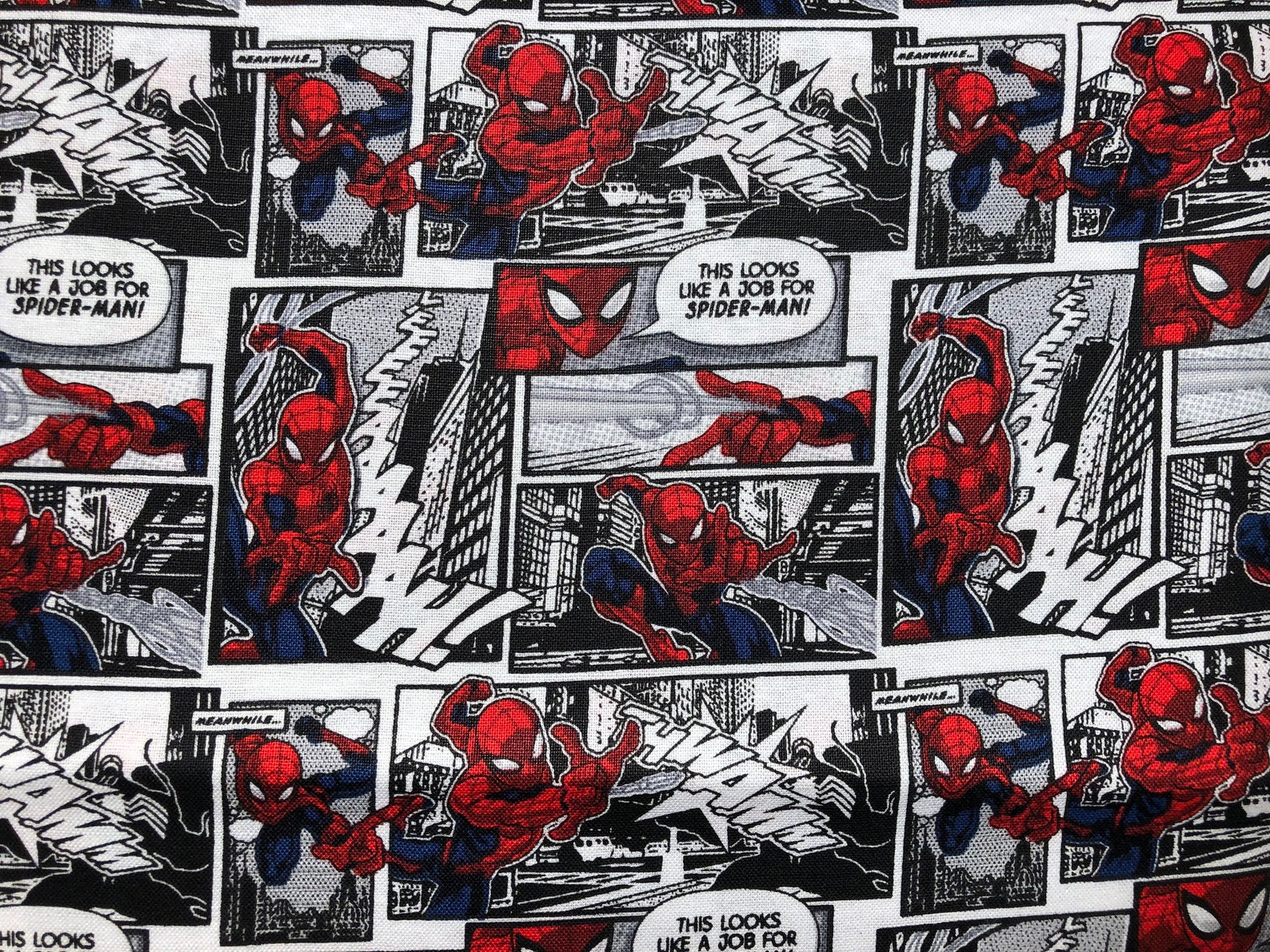 Marvel Comics Spiderman Comic Panels Black and White Cotton Fabric 18 ...