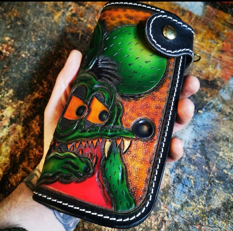 Handmade Rat Fink Leather Wallet: Kustom Kulture Biker Long Wallet - Etsy
