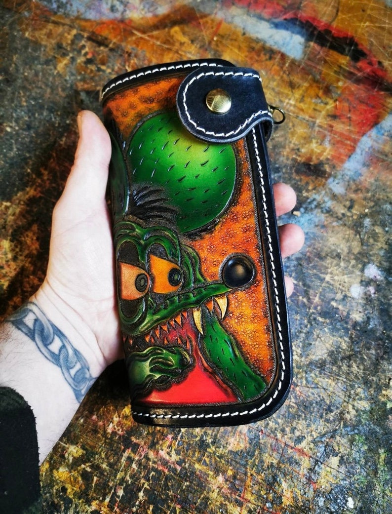 Handmade Rat Fink Leather Wallet: Kustom Kulture Biker Long Wallet - Etsy