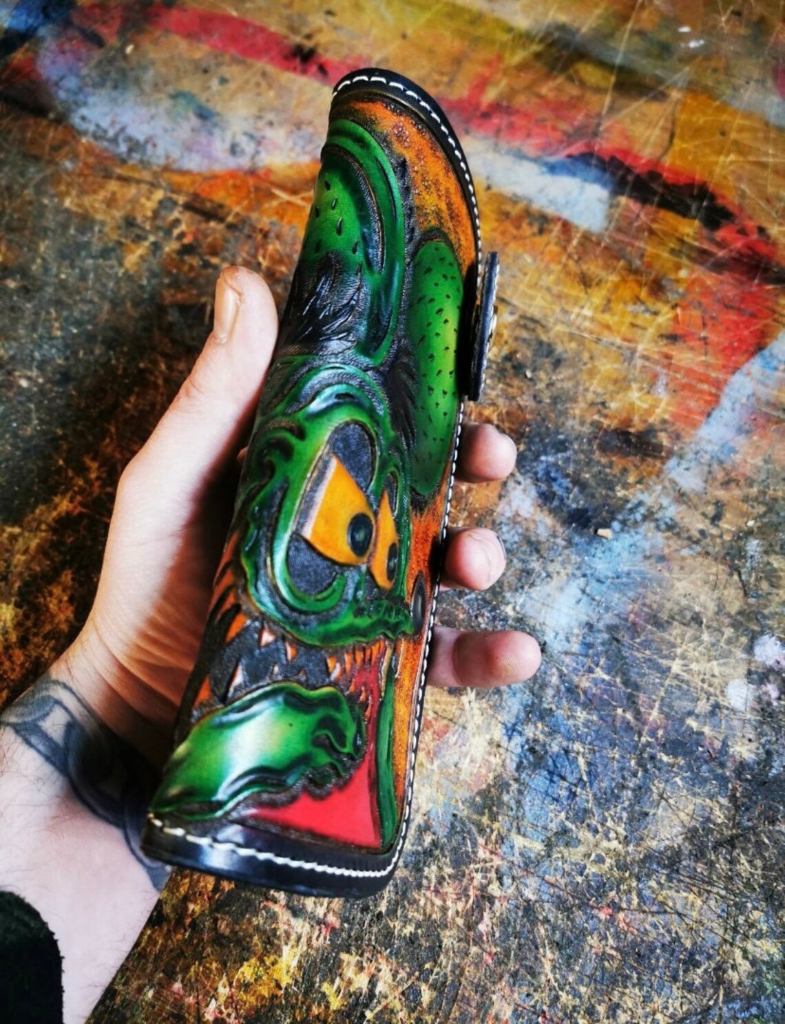 Handmade Rat Fink Leather Wallet: Kustom Kulture Biker Long Wallet - Etsy