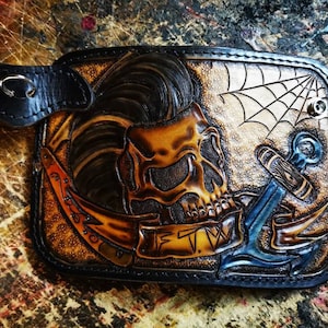 Psychobilly Rockabilly Handmade Leather Chain Wallet, Skull Wallet ...