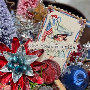 Americana Patriotic Vintage Lunchbox Picnic Basket Tin Red White Blue ...