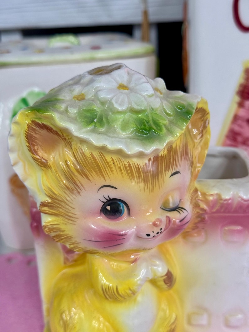 Enesco Winking Kitty Miss Priss Planter Vintage - Etsy
