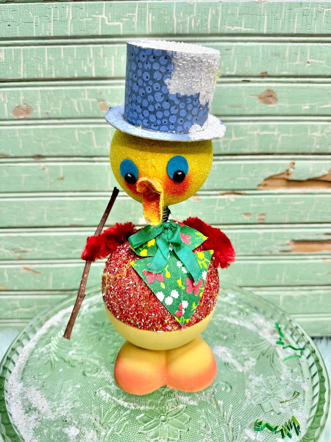 Easter Vintage Paper Mache Bobblehead Chick Top Hat Candy Container ...
