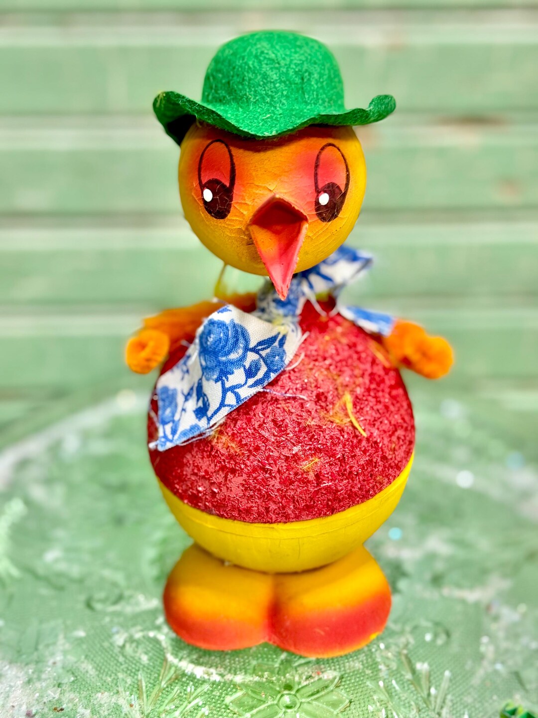 Easter Vintage Paper Mache Bobblehead Chick Top Hat Candy Container ...