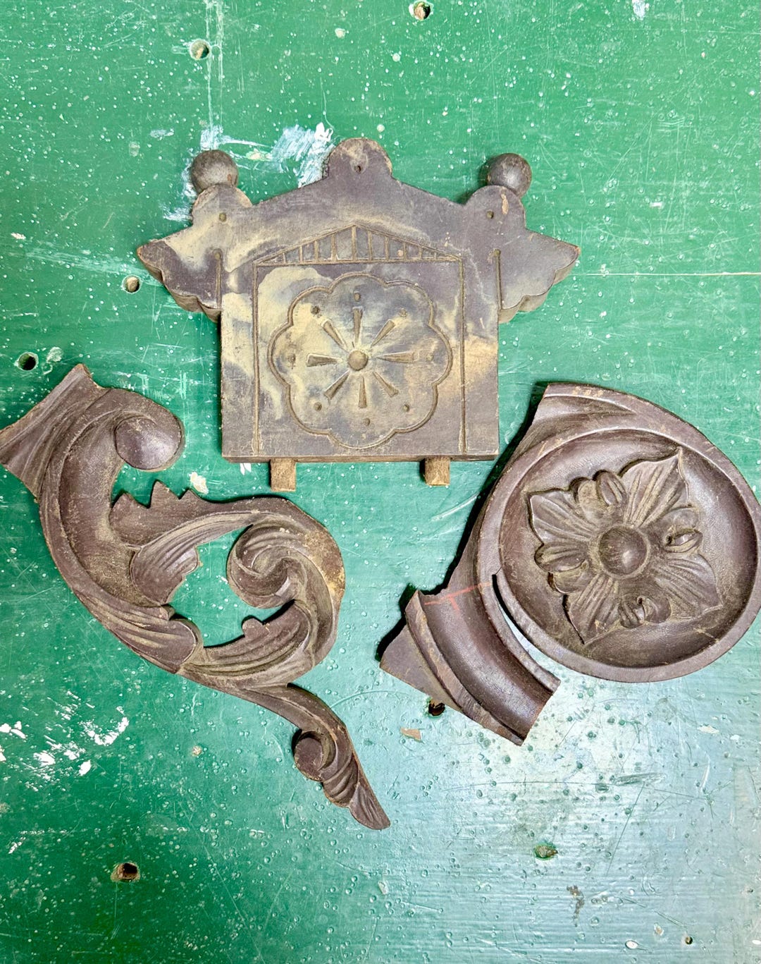 Antique Wooden Finial Pediment Scrolls Cupboard Cabinet Frame Handmade ...