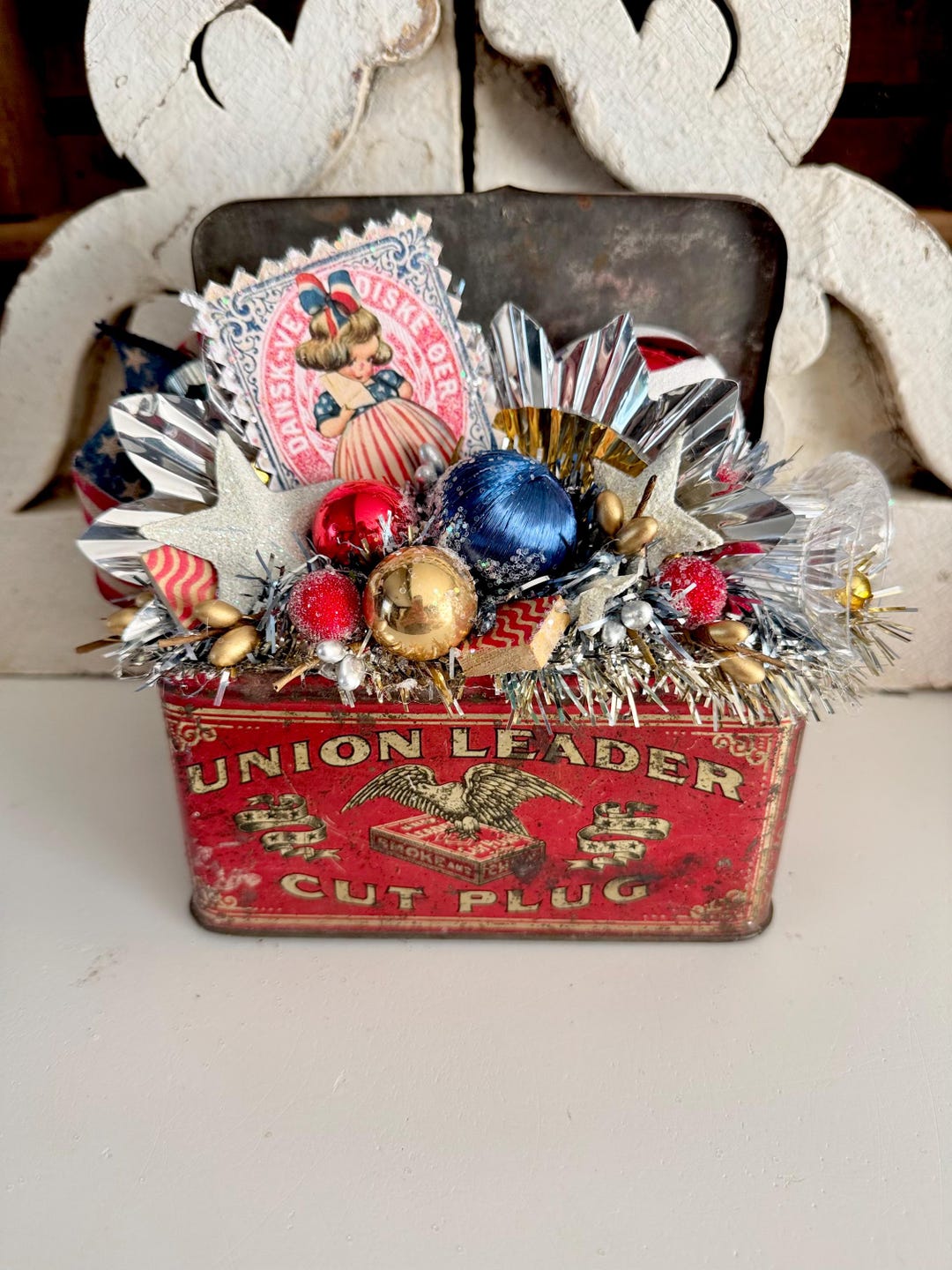 Americana Patriotic Vintage Union Leader Tin Red White Blue Decor ...