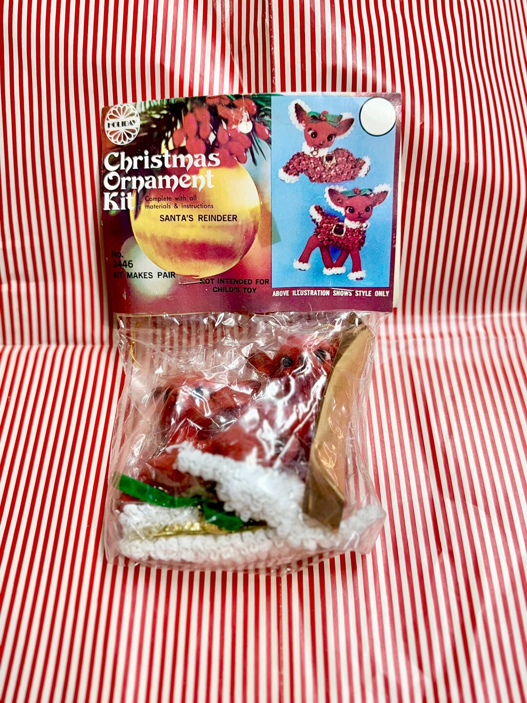 Vintage Christmas Reindeer Craft Kit Red Flocked Beaded Sequins Kitschy ...