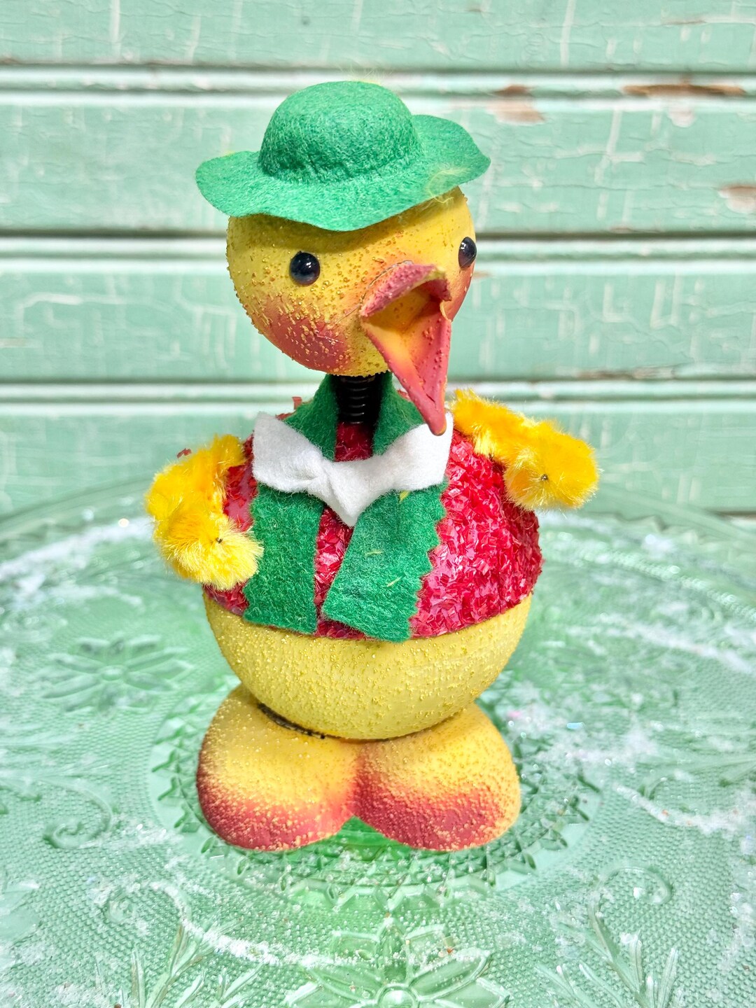 Easter Vintage Paper Mache Bobblehead Chick Top Hat Candy Container ...