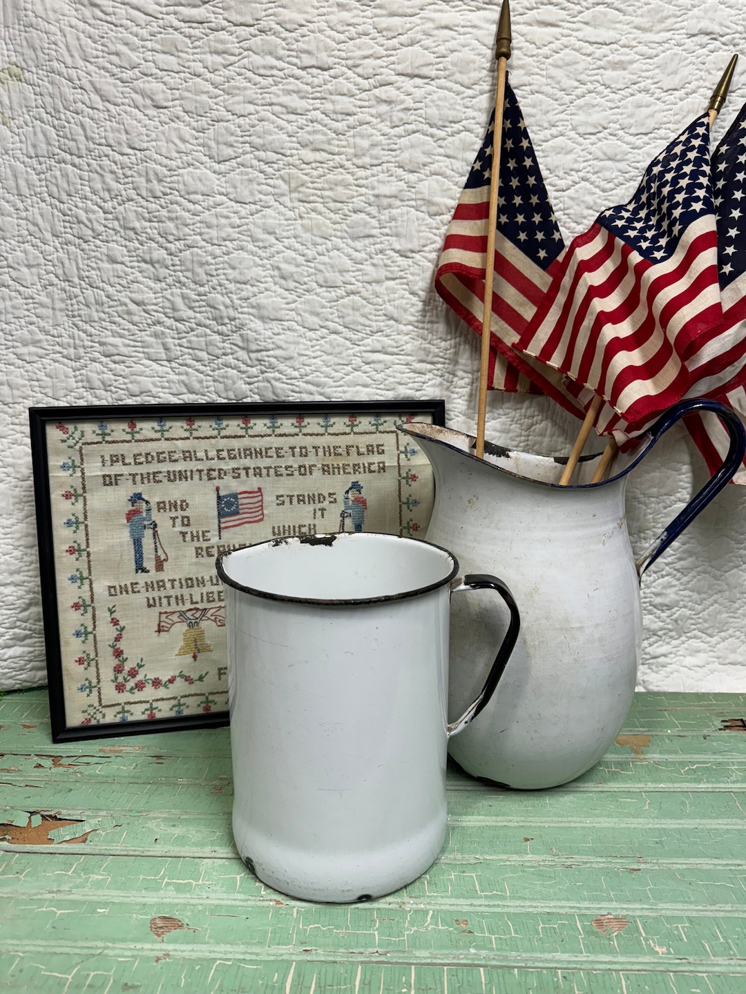 Large Enamelware Pitcher Unique Shape - Etsy