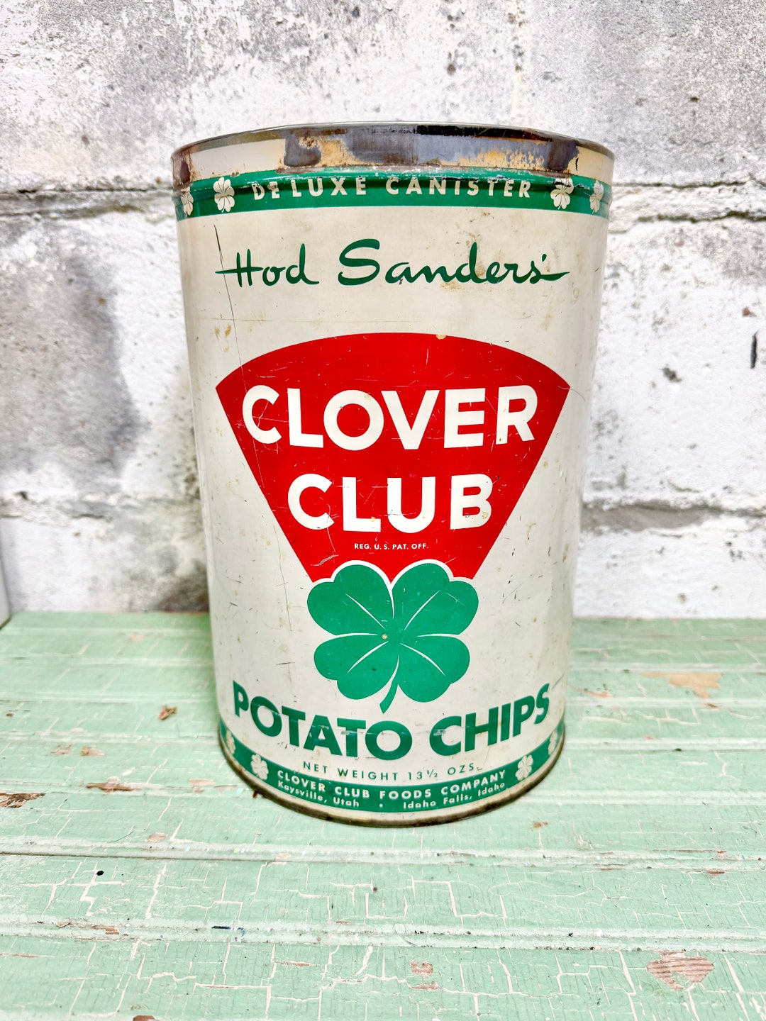 Clover Club Potato Chip Tin Hod Sanders Vintage Large Advertising - Etsy