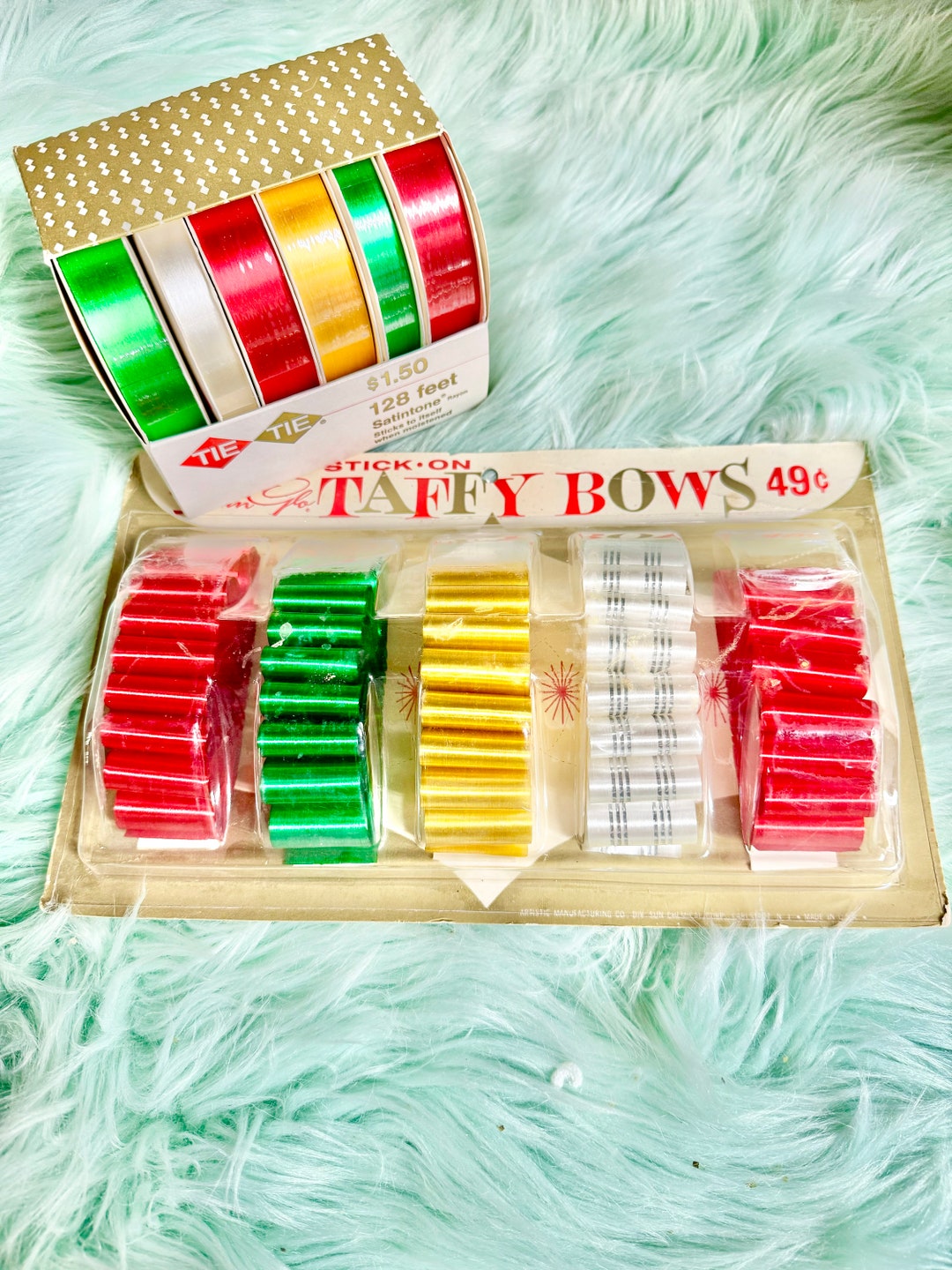 Vintage Christmas Ribbon and Taffy Bows Satin Glo Unopened Mid Century ...