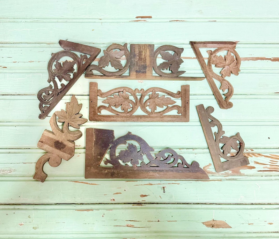 Antique Wooden Appliqué Scrolls Leaves Lot of 7 Architectural Salvage ...