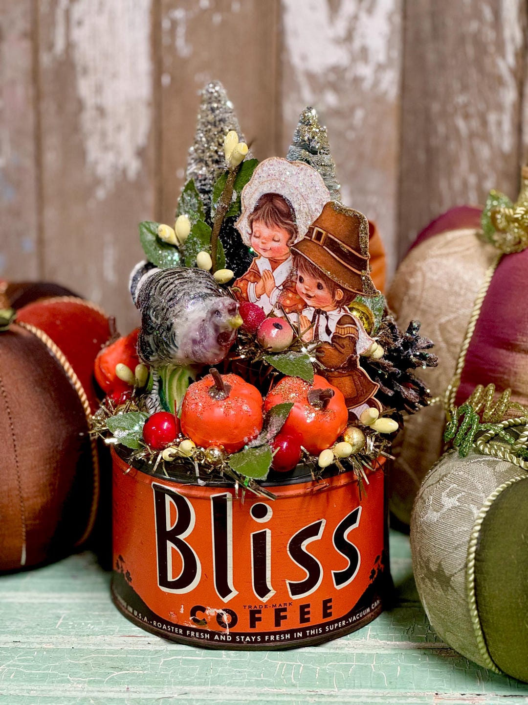 Vintage Thanksgiving Decor Decoration Bliss Coffee Turkey Bottle Brush ...