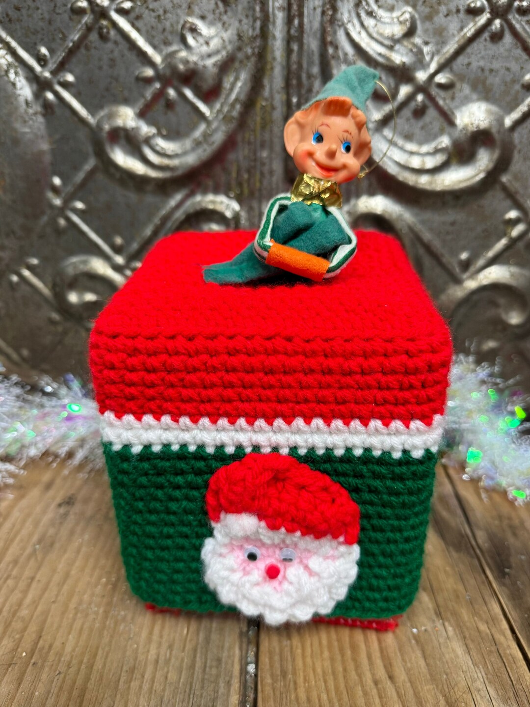 Vintage Christmas Tissue Box Google-eye Santa Knitted - Etsy
