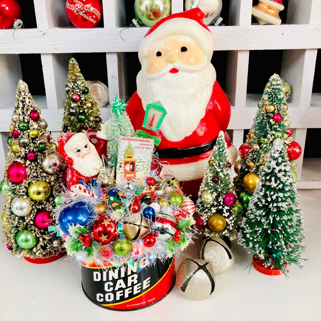 Vintage Christmas Dining Car Coffee Tin Santa Shiny Brite - Etsy