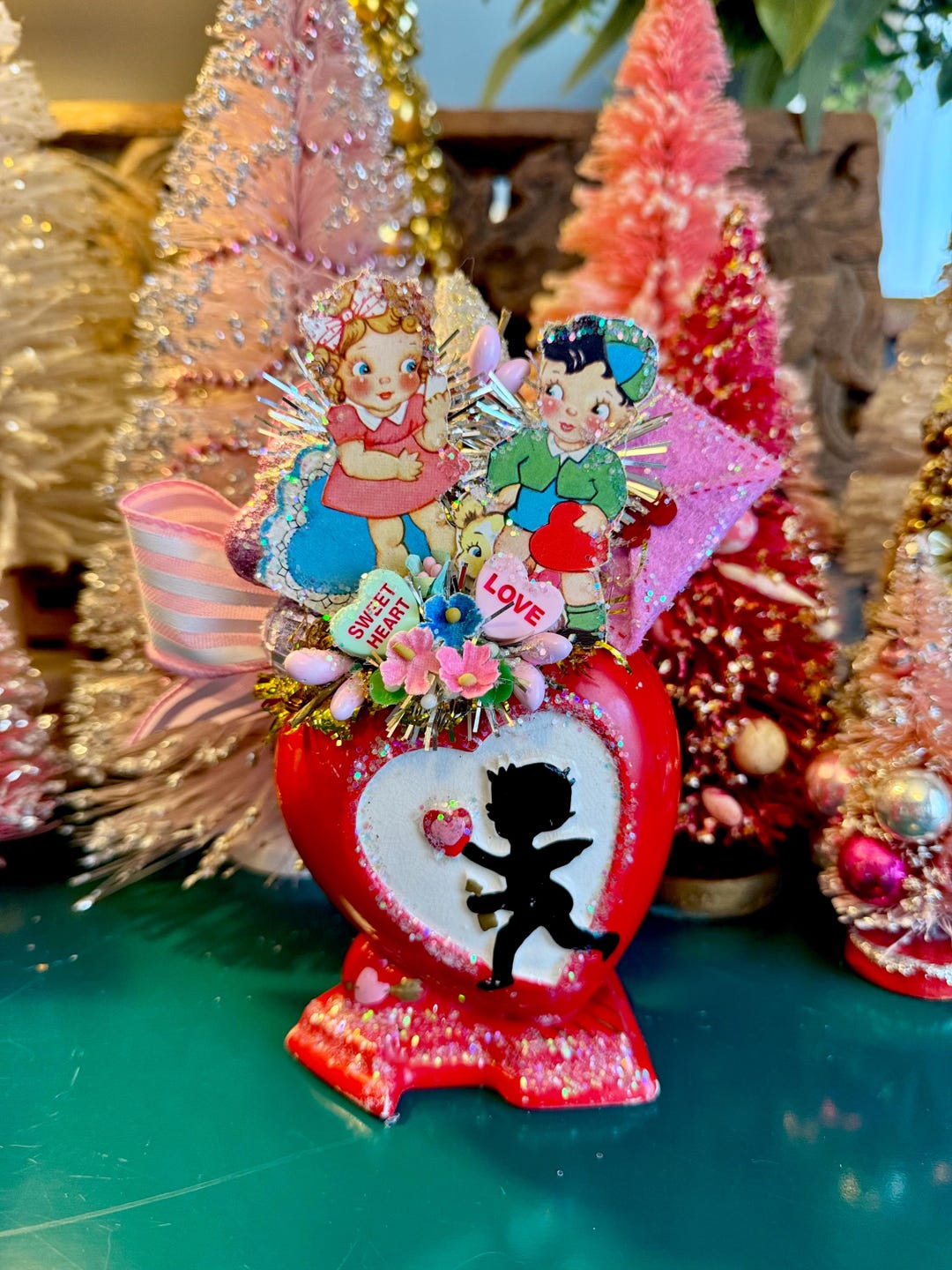 Valentine Vintage Rubens Japan Cupid Heart Planter Bottle Brush Tree ...