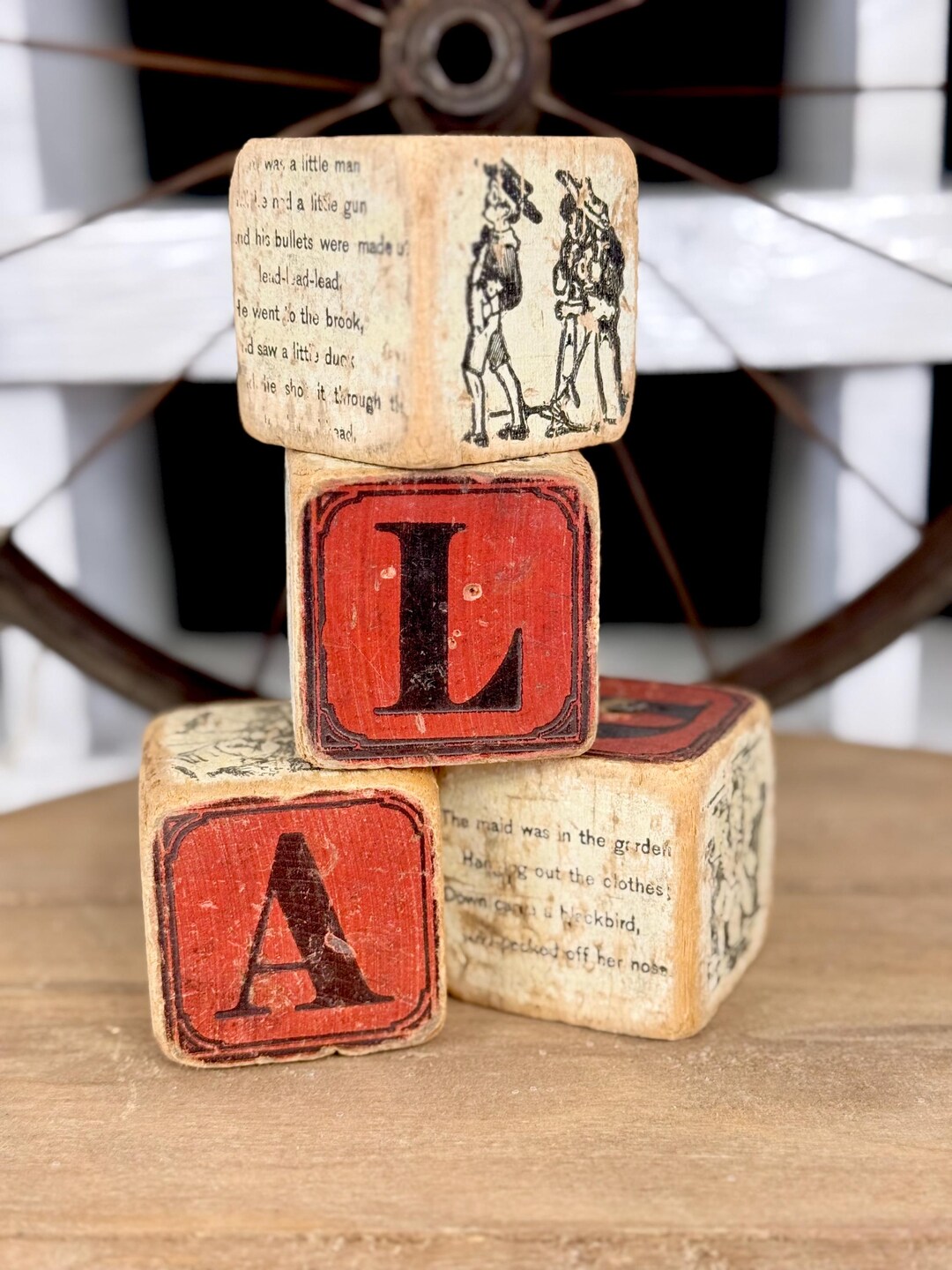 Antique Wooden Nursery Rhyme Block Victorian 1800s 19th Century Set of ...
