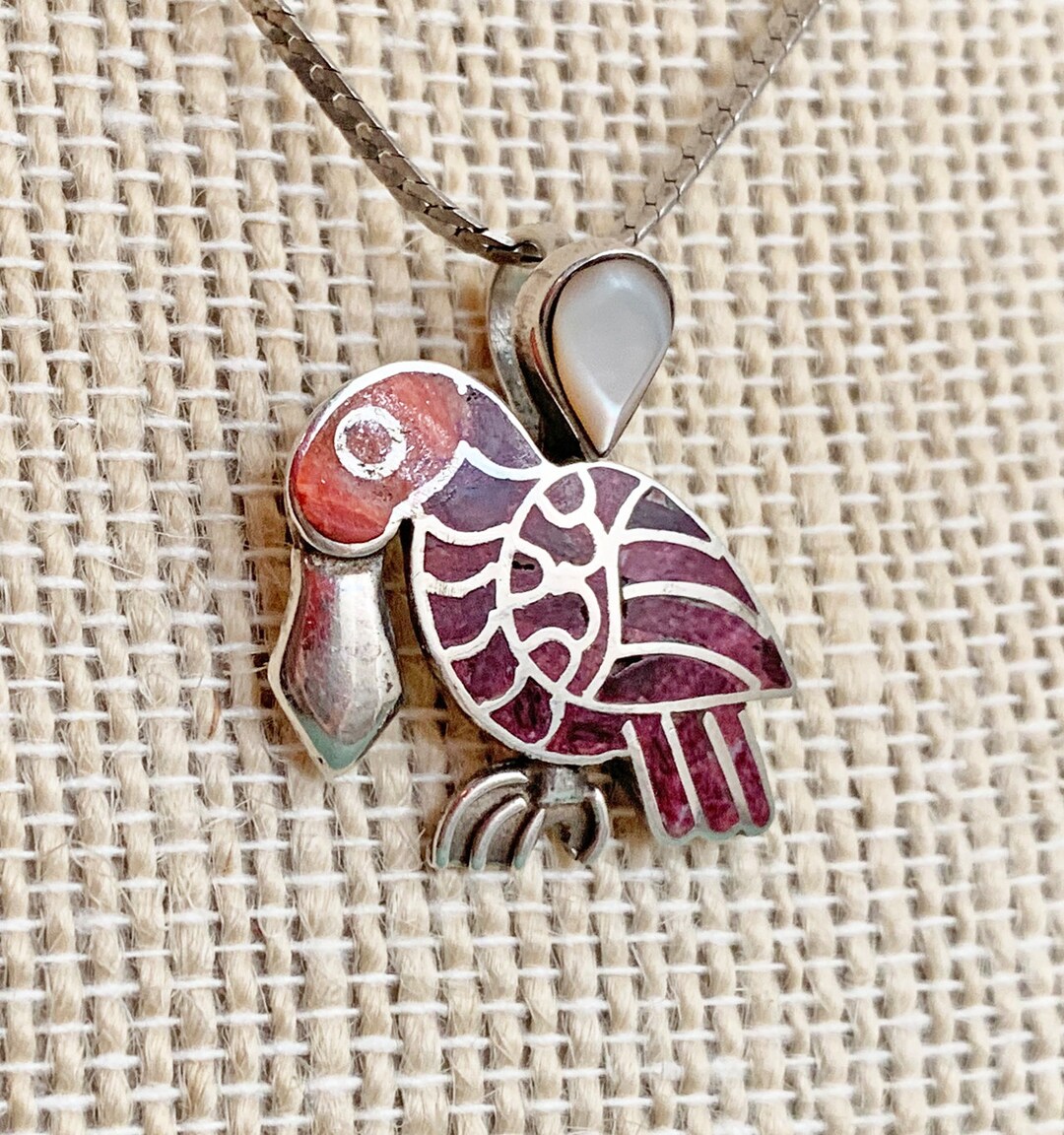 Vintage 950 Sterling Silver Toucan Bird Pendant Necklace on 925 Silver ...