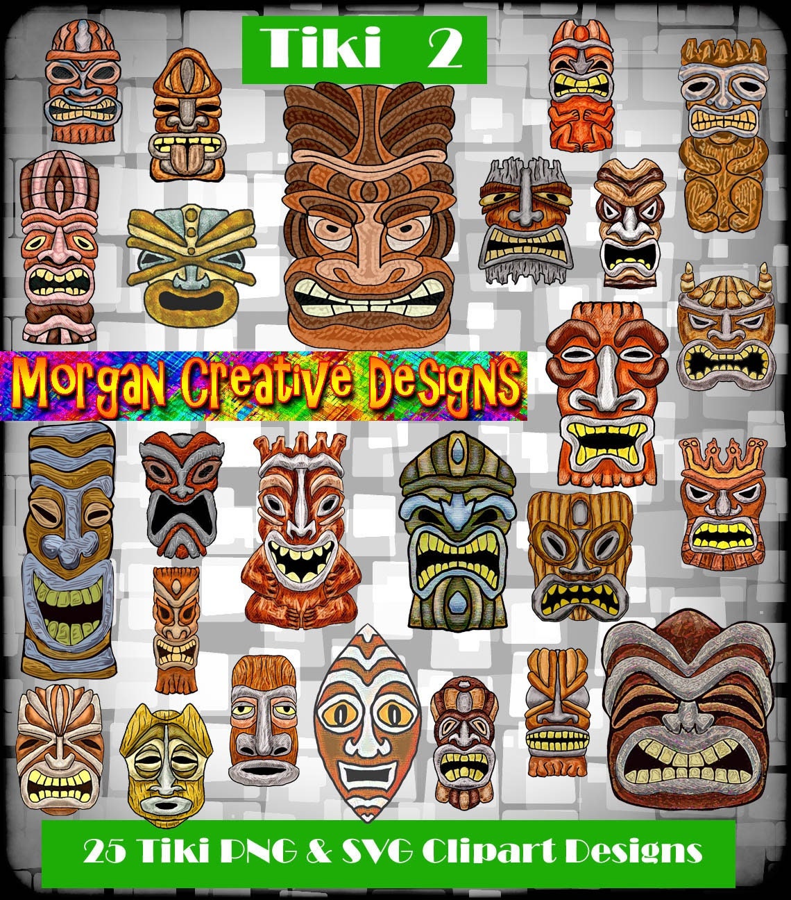 Tiki 2, Digital Crafting Designs, Fun, Colorful, One of a Kind, - Etsy
