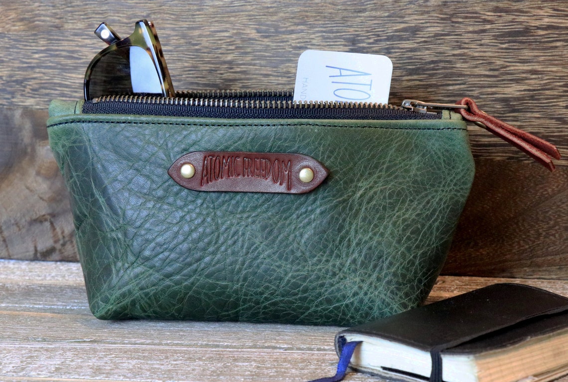 Green Leather Pouch, Leather Zipper Pouch, Zippered Coin Purse Wallet ...