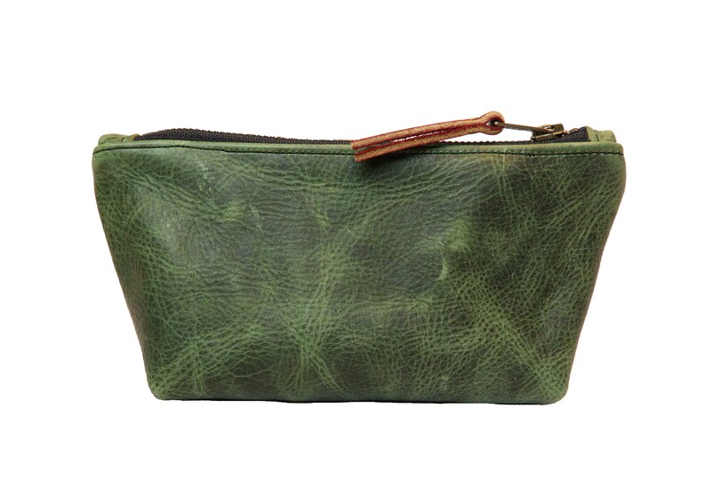 Green Leather Pouch, Leather Zipper Pouch, Zippered Coin Purse Wallet ...