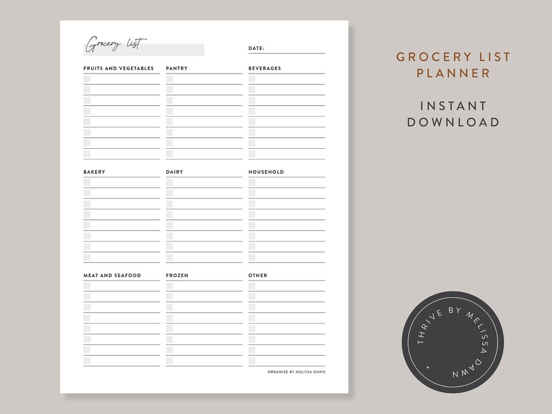 Weekly Grocery List Printable Template: Family Meal Planner (digital ...