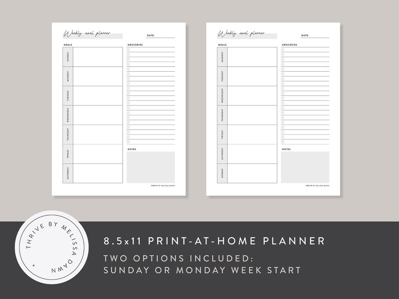 Weekly Meal Planner and Grocery List Printable Template, 7-day Meal ...
