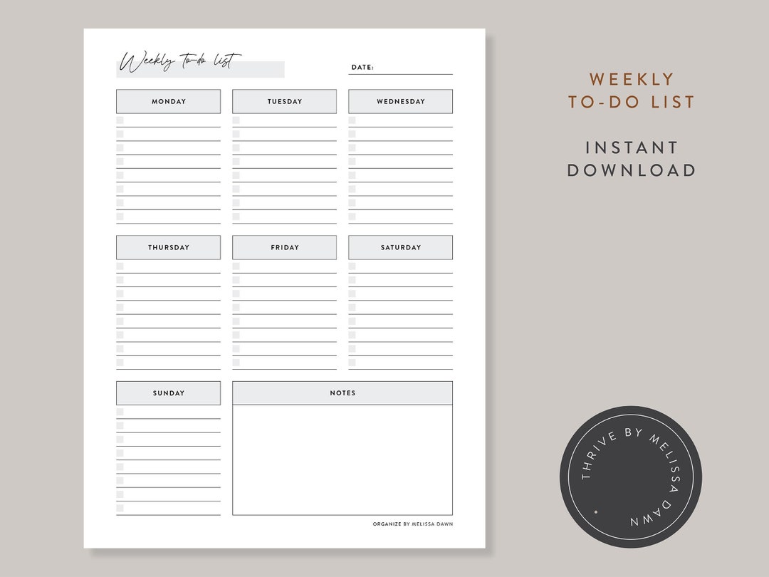 Weekly To-do List Printable Template, 7-day Task List and Planner, Work ...