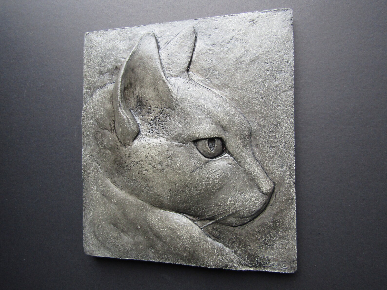 Rufus Cat Concrete Bas Relief Art Tile - Etsy