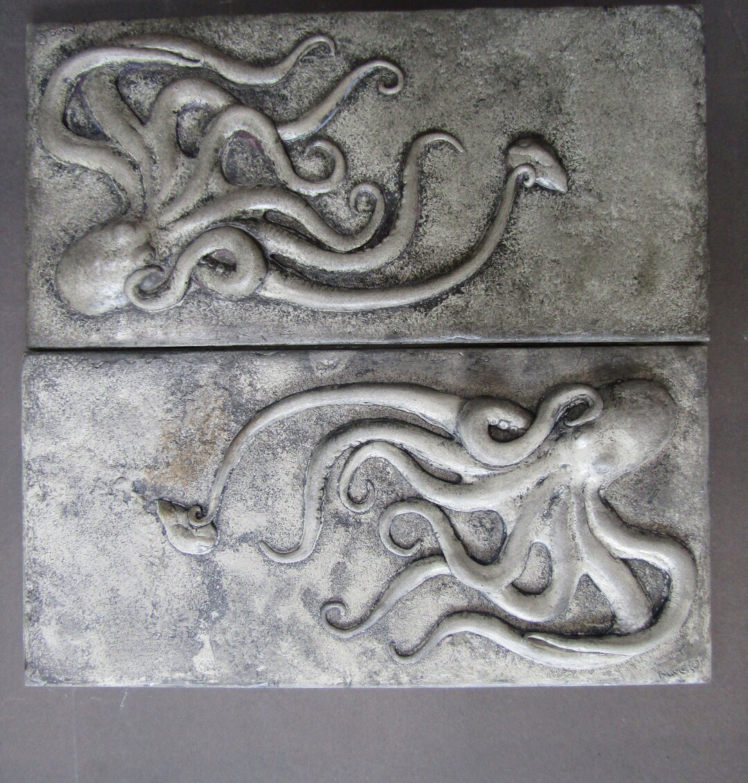 Octopus With Oyster Pair Concrete Relief Art Tiles - Etsy