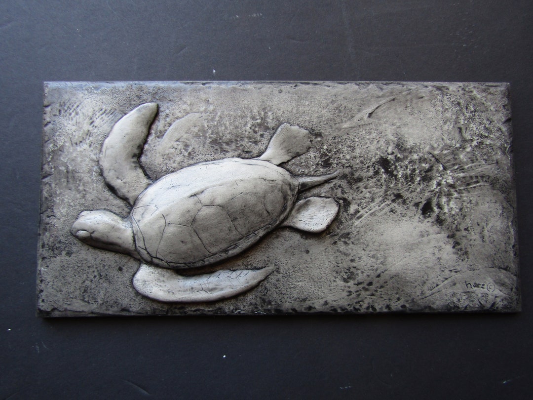 Gliding Green Sea Turtle Concrete #2 Art Tile Wall Sculpture - Etsy