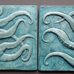Octopus Pair Waterproof Concrete Wall Sculpture Relief Tiles - Etsy