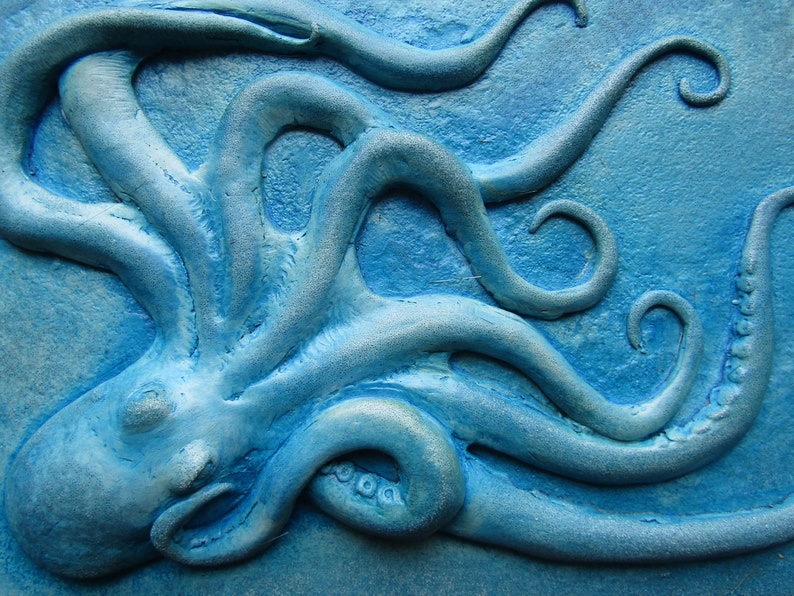 Octopus With Oyster Concrete Art Tile Relief Sculpture - Etsy