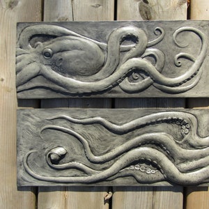 Octopus With Snail Concrete Relief Sculptured Hand Made Art Tile - Etsy