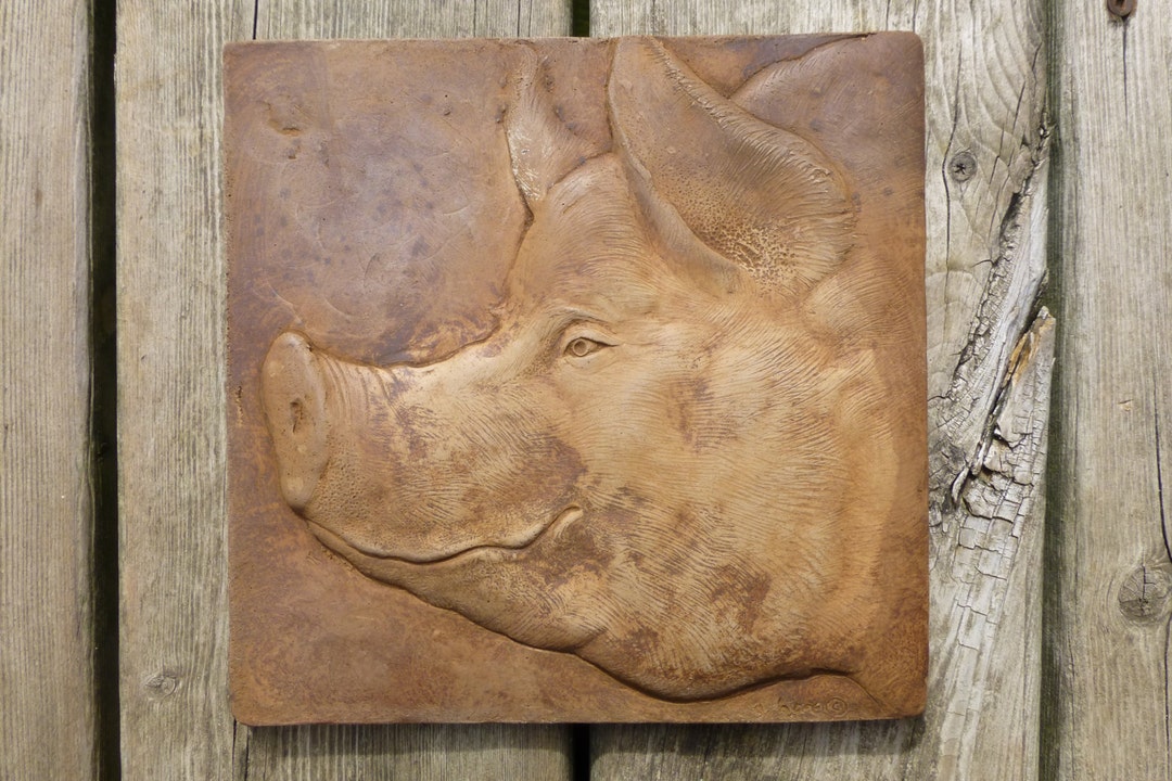 Happy Pig Concrete Hand Made Art Tile Designer Back Splash - Etsy