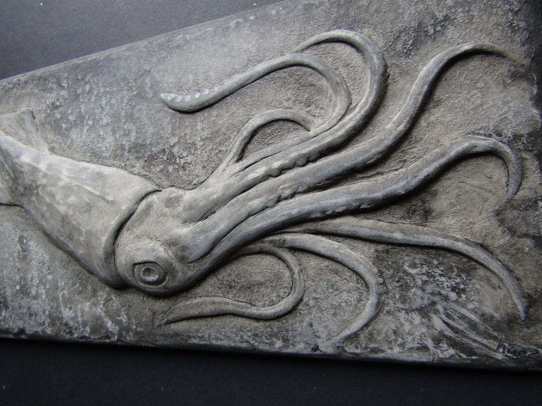 Concrete Squid Art Tile 3d Wall Sculpture Hand Made - Etsy