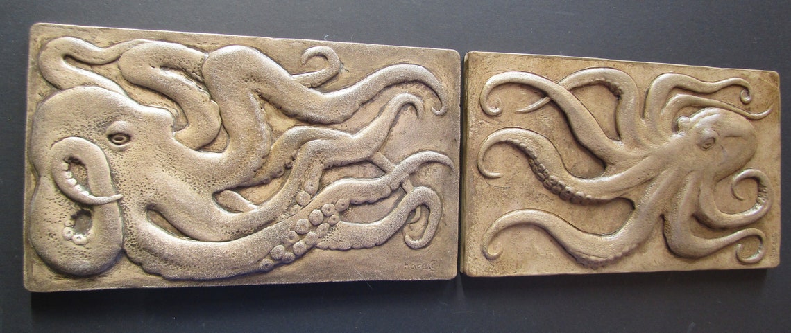 Octopus Pair Waterproof Concrete Wall Sculpture Relief Tiles - Etsy