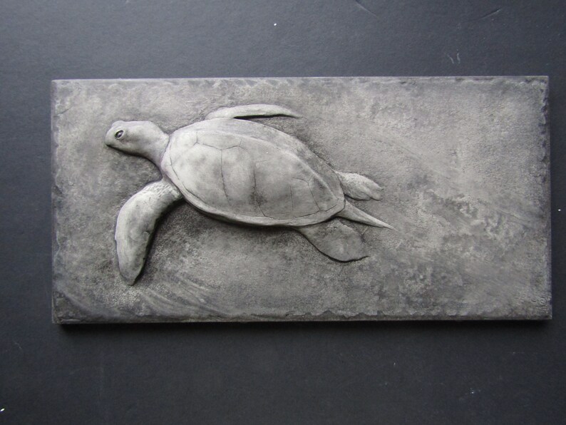Concrete Gliding Green Sea Turtle Relief Tile #1 - Etsy