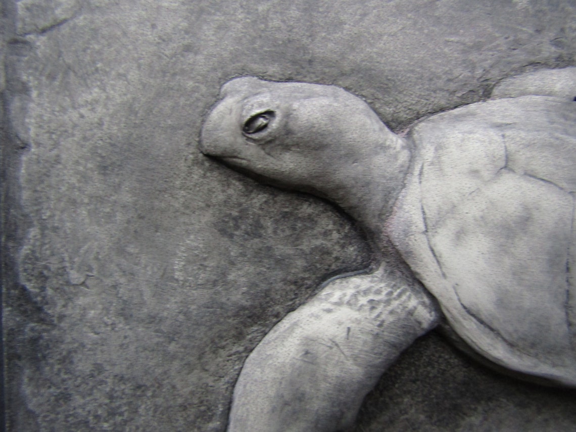 Concrete Gliding Green Sea Turtle Relief Tile #1 - Etsy