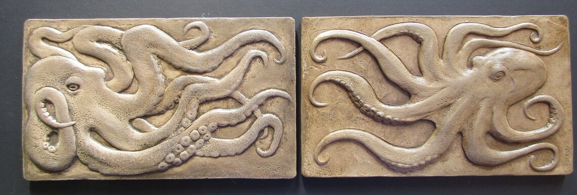 Octopus Pair Waterproof Concrete Wall Sculpture Relief Tiles - Etsy