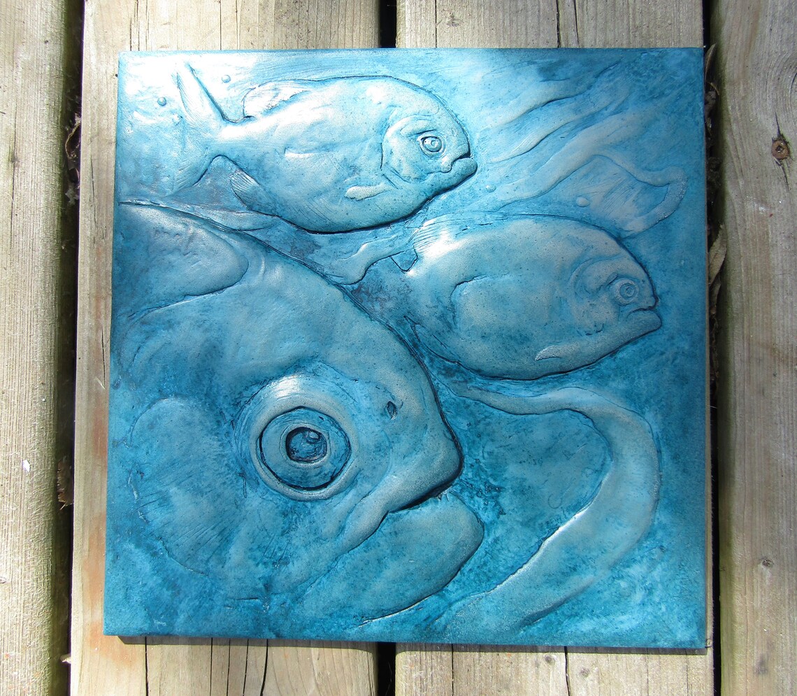 Piranha Concrete Bas Relief Art Tile ' Three Amigos' - Etsy
